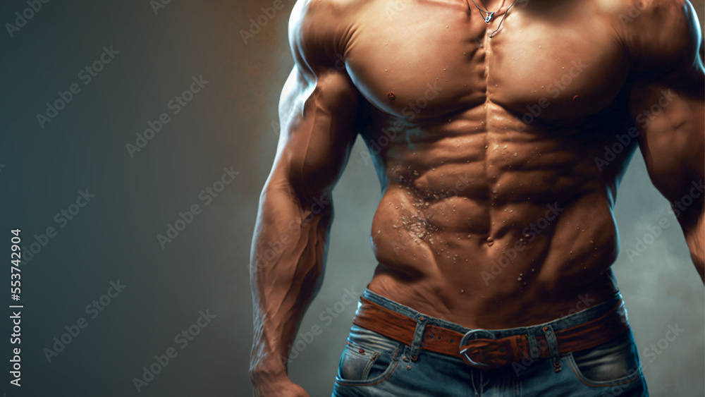 Photo & Art Print Strong Athletic Man Fitness Model Torso showing six pack abs, overrust