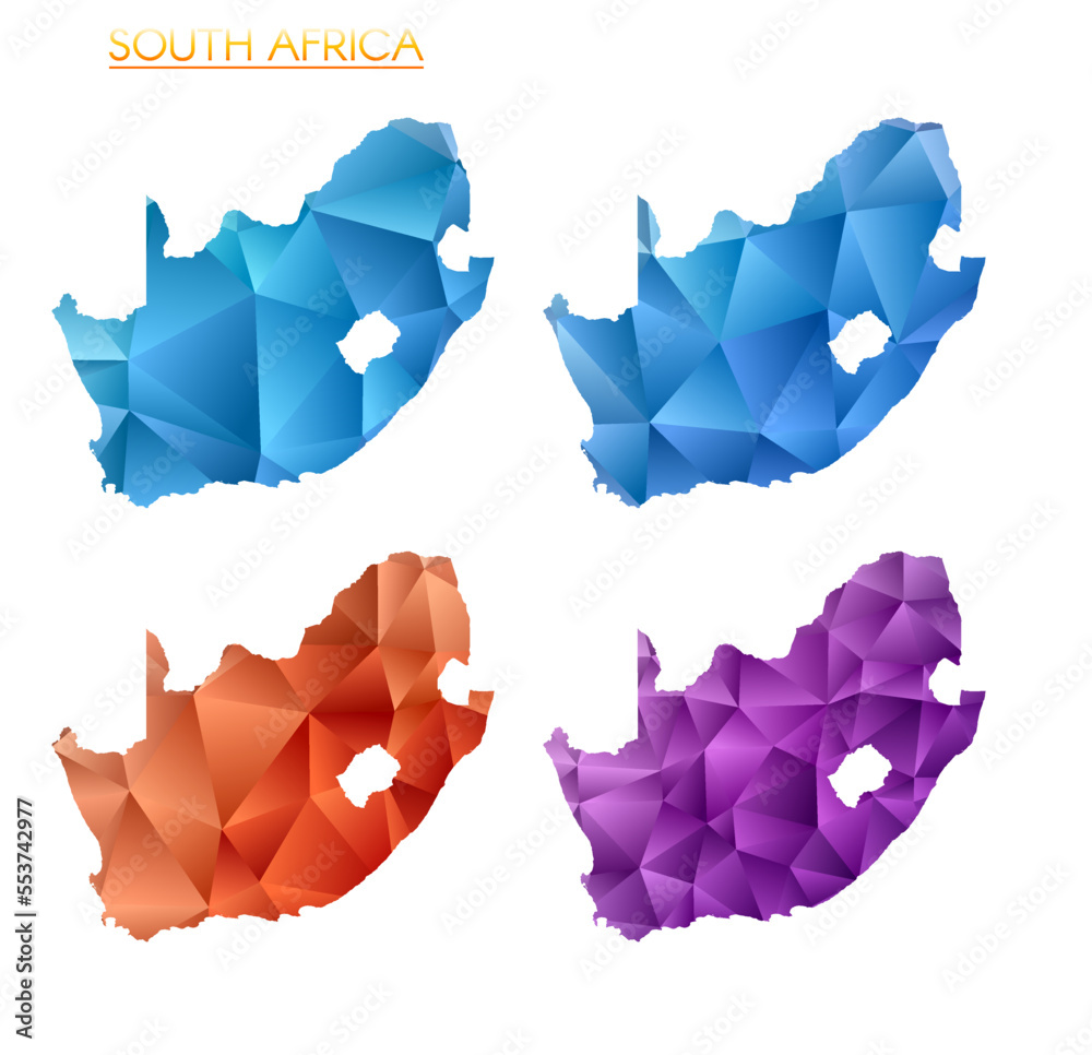 Vetor de Set of vector polygonal maps of South Africa. Bright gradient ...