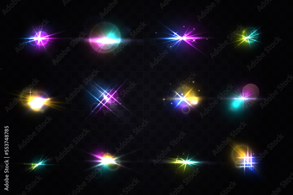 Sparkling stars, flickering and flashing lights. Lens flares creative ...