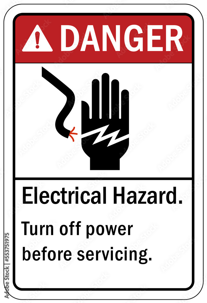 Electrical hazard warning sign and labels turn off power before ...