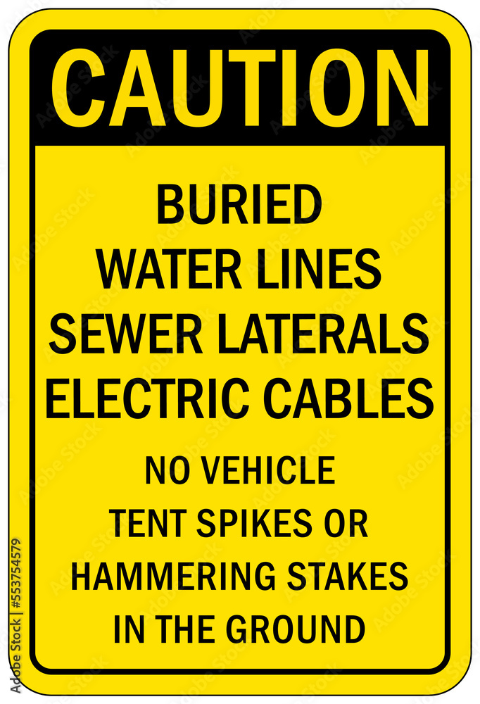 Vetor de Buried cable warning sign and labels buried water lines sewer ...