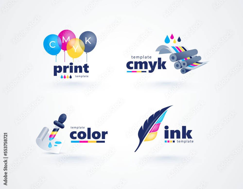 Set logo print polygraphy and cmyk printing theme graphic design ...