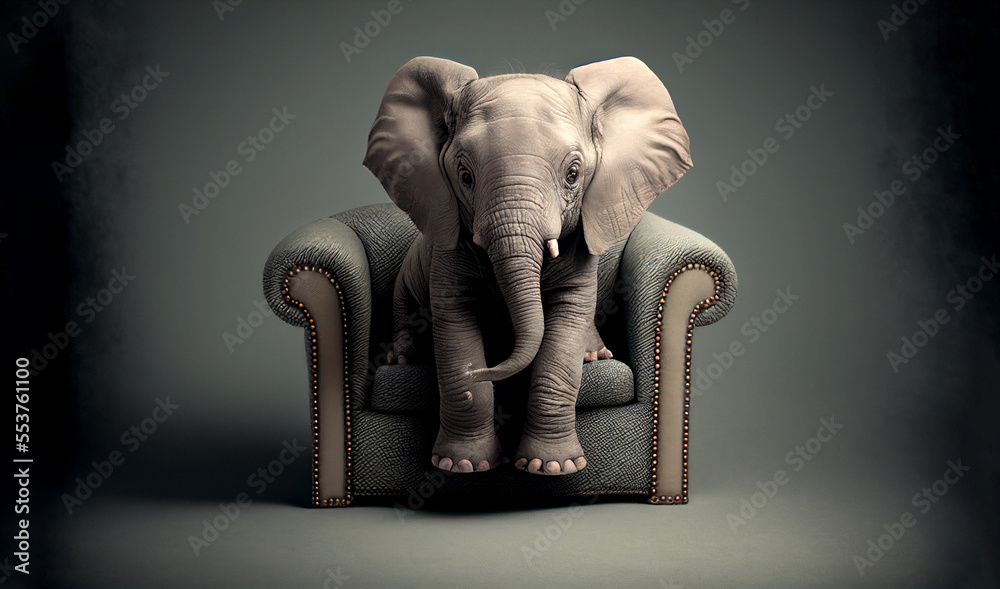 An Elephant Sitting Still on a sofa, generative ai Stock Illustration ...