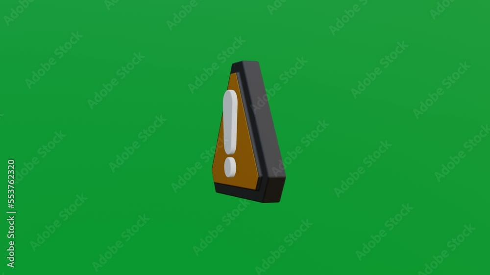 3D animation of yellow triangle warning sign on green screen, Warning ...