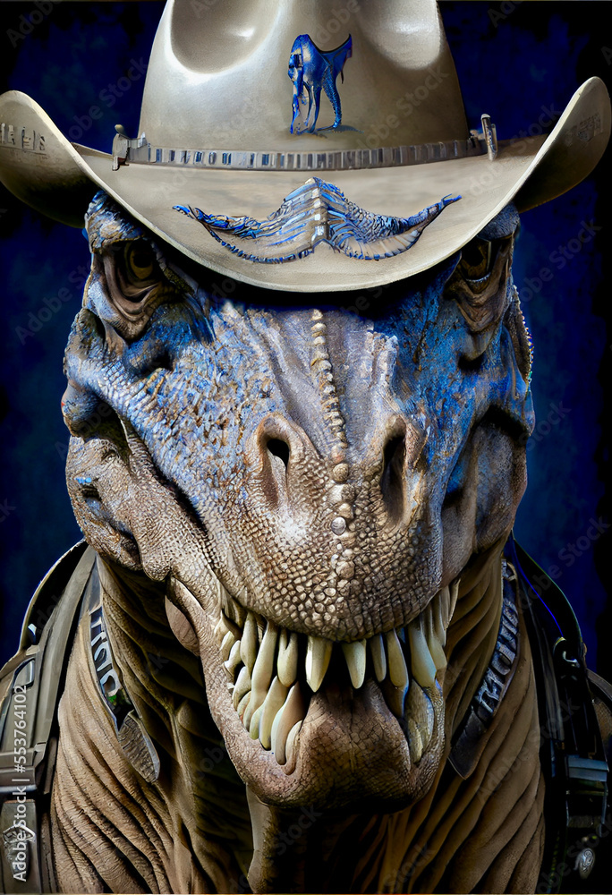 Generative AI abstract render of a T-Rex as a sheriff Stock ...