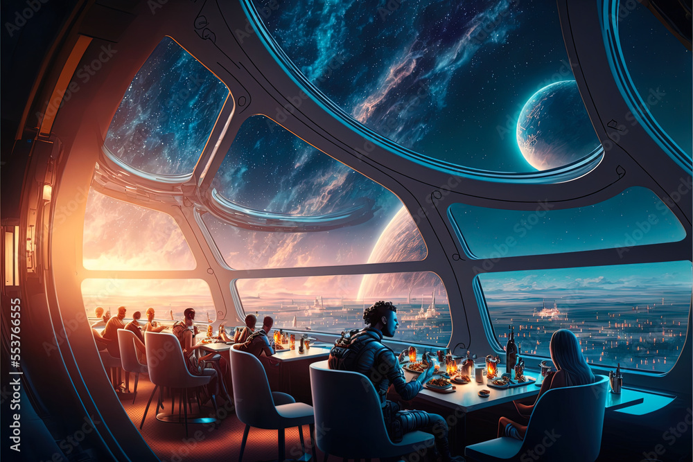 Interior of a futuristic commercial spacecraft. The future of ...