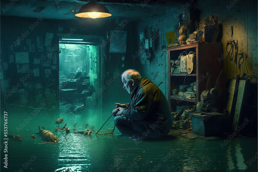 A sad, heartbreaking illustration featuring an elderly, lonely senior ...