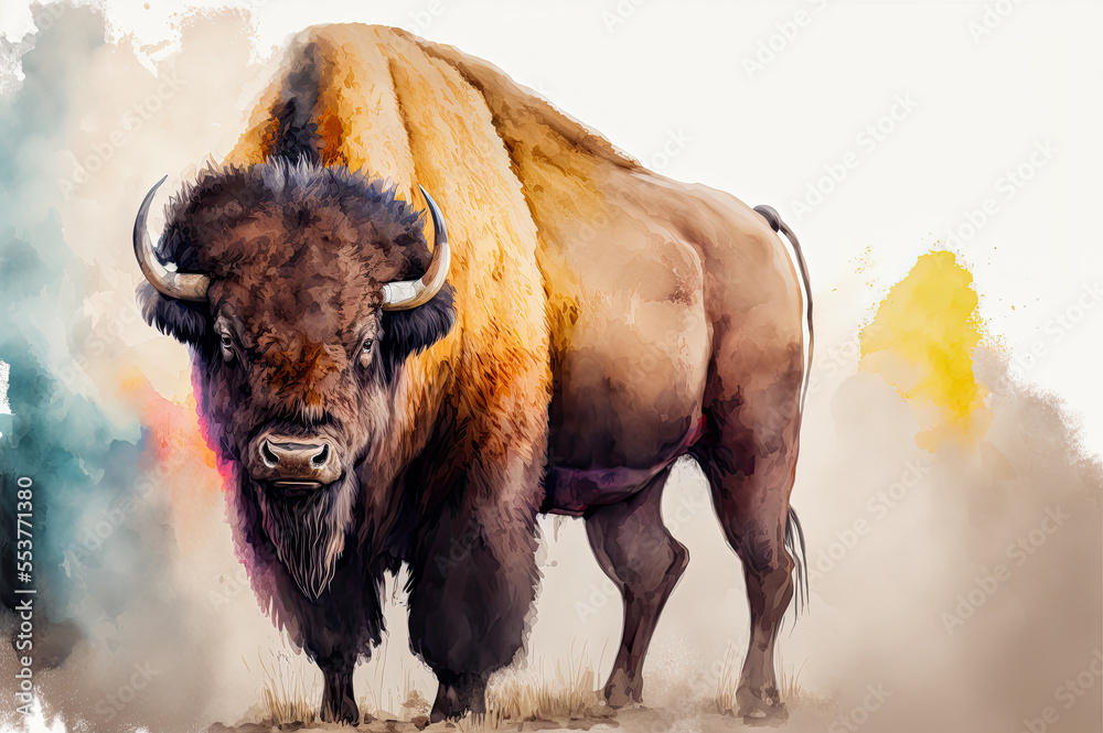 Watercolor painting of a bison. Generative AI Stock Illustration ...