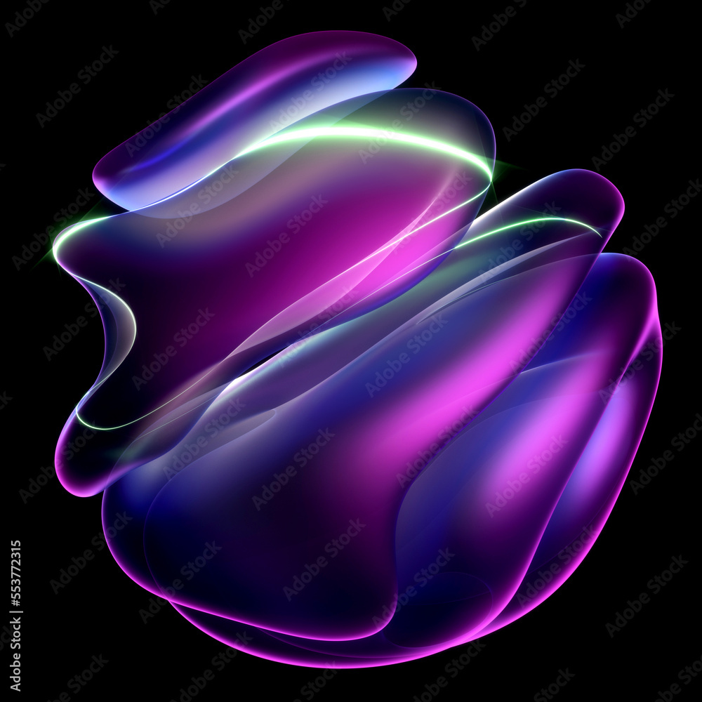 3d render of abstract art of surreal 3d ball or sphere in curve wavy ...
