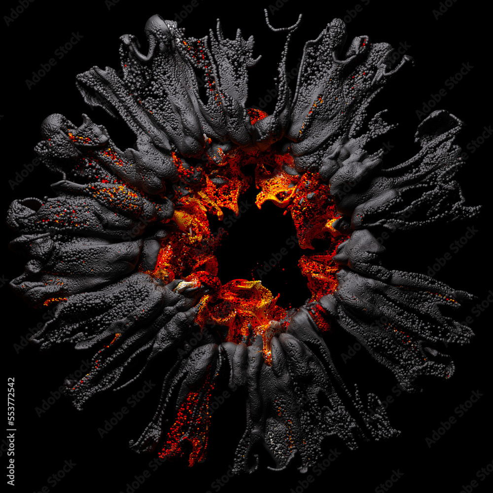 3d render of abstract art with surreal blossom alien flower or round ...