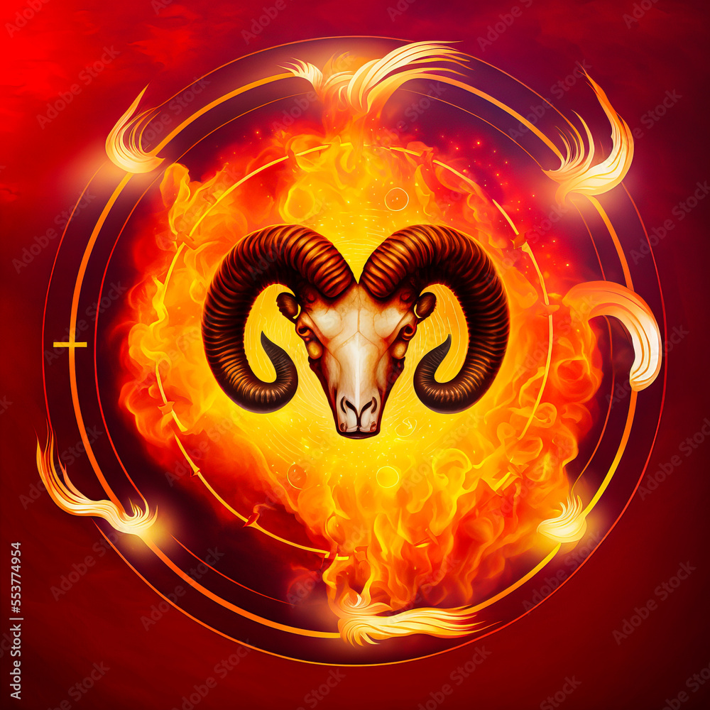 Glowing red circle representing the Aries astrological sign. Symbol of ...