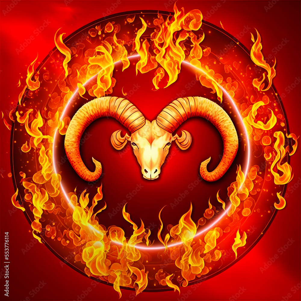 A red circle filled with flames represents the astrological sign of ...
