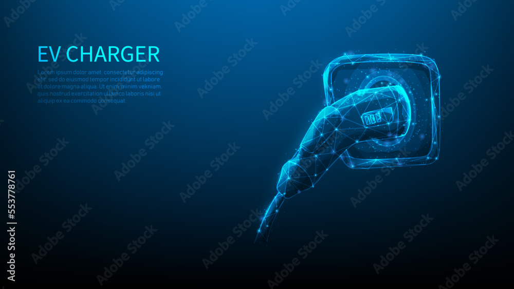 ev car charger digital technology on blue dark background. electric car ...