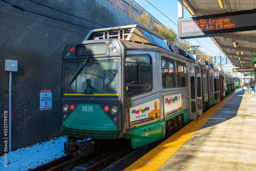 MBTA Green Line Ansaldo Breda Type 8 train at Medford Tufts station in ...