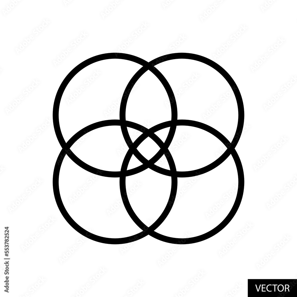 Four overlapping circles venn diagram vector icon in line style design ...