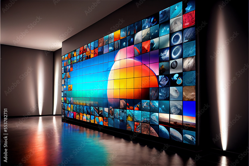 Video wall with multimedia images on different television screens Stock ...