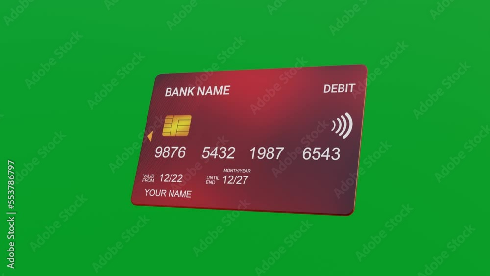 3D spinning and flying virtual DEBIT bank card, Business financial ...