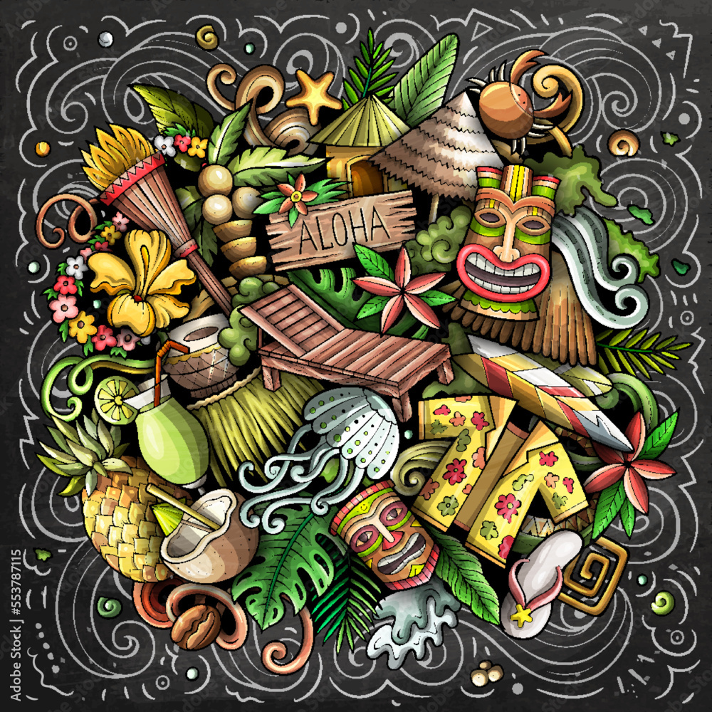 Hawaii hand drawn cartoon doodle illustration. Stock Vector | Adobe Stock
