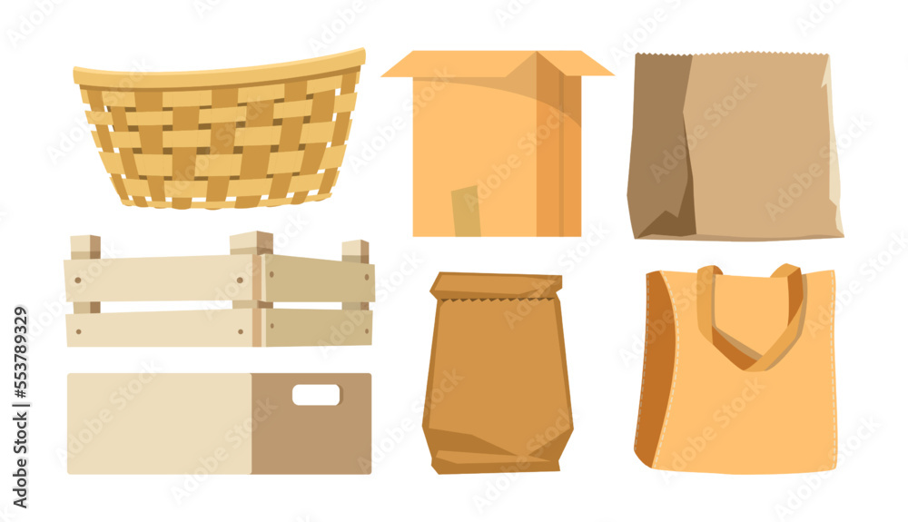 Different containers for food products vector illustrations set ...
