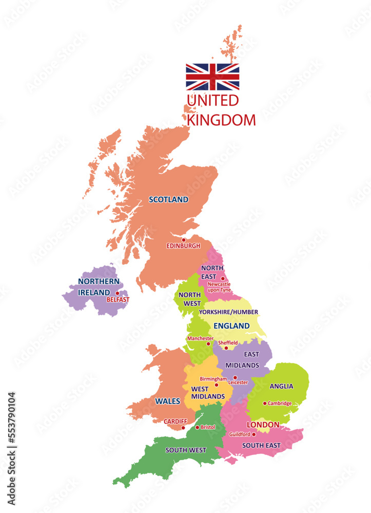 Political and administrative vector map of Great Britain. Cities ...