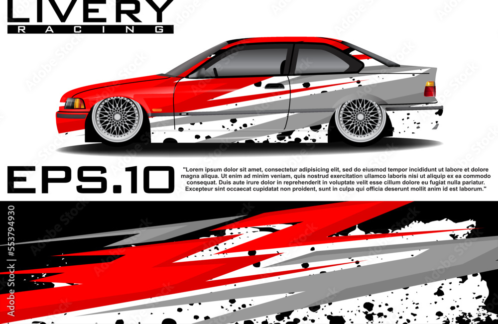 Konsep livery stiker bungkus mobil balap. Latar belakang abstrak untuk ...