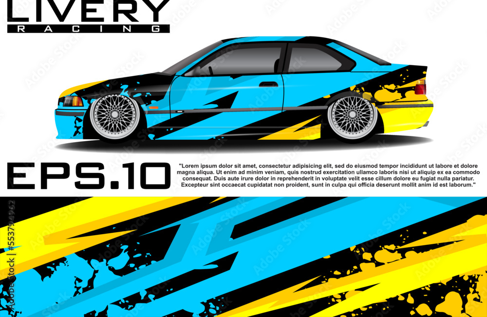 Konsep livery stiker bungkus mobil balap. Latar belakang abstrak untuk ...