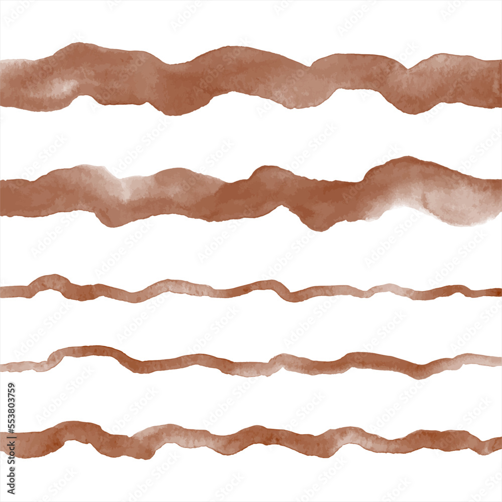 Coffee, chocolate brown watercolor vector wavy long brush strokes ...