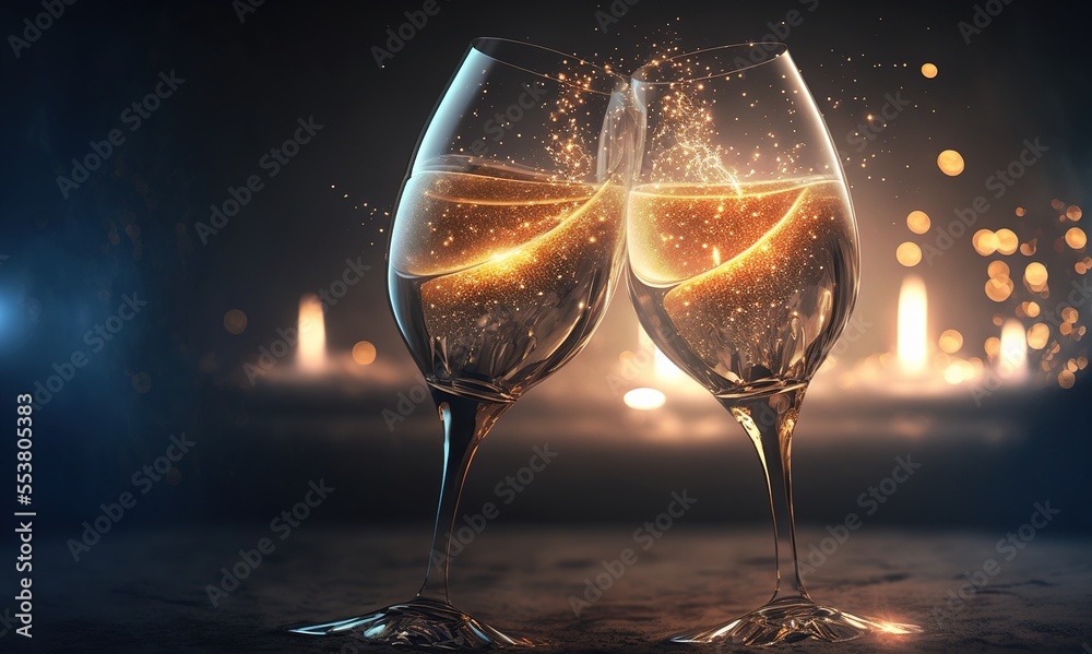 Sparkling Glasses of Champaigne with Bokeh Lights Background and ...