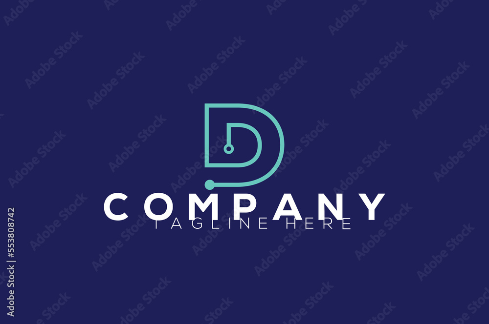 Letter D logo design template,Technology abstract dot connection cross vector logo icon circle ...