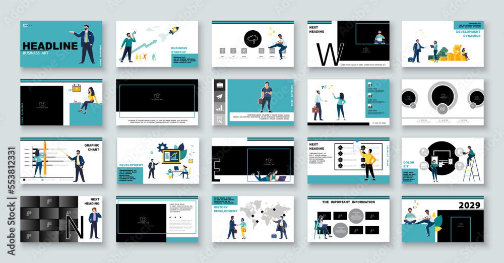 Infographics. Businessman plans business presentation, financial ...