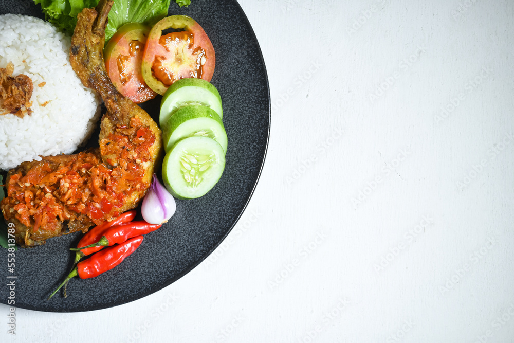 Ayam geprek sambal indonesian food or geprek fried chicken with sambal ...
