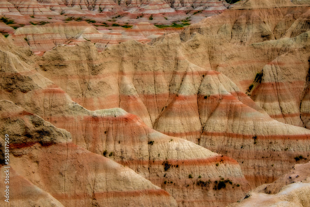 The rugged mountains of the Badlands. These geologic deposits contain ...