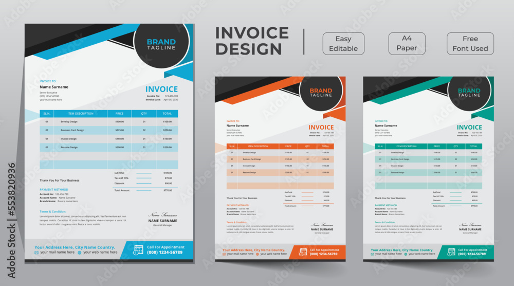 Corporate and business invoice design template design, Company invoice ...