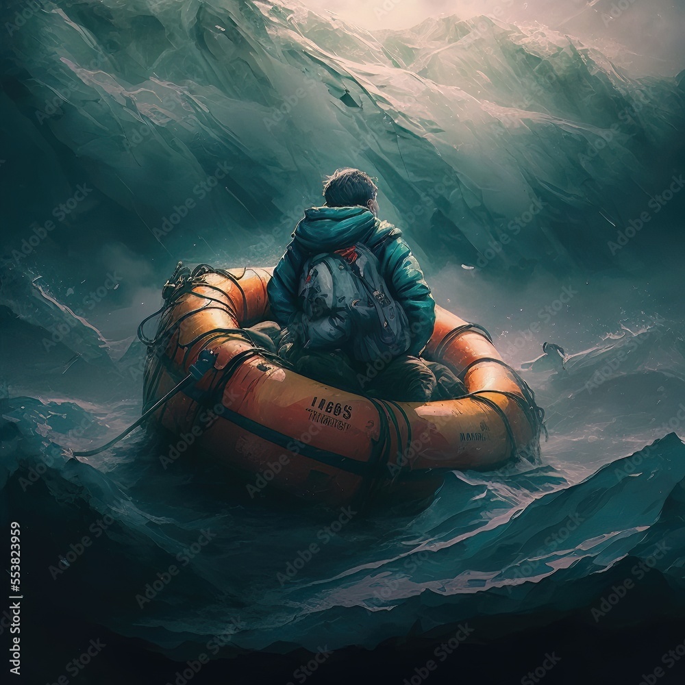 digital illustration of a drowning man in a lifeboat Stock Illustration ...