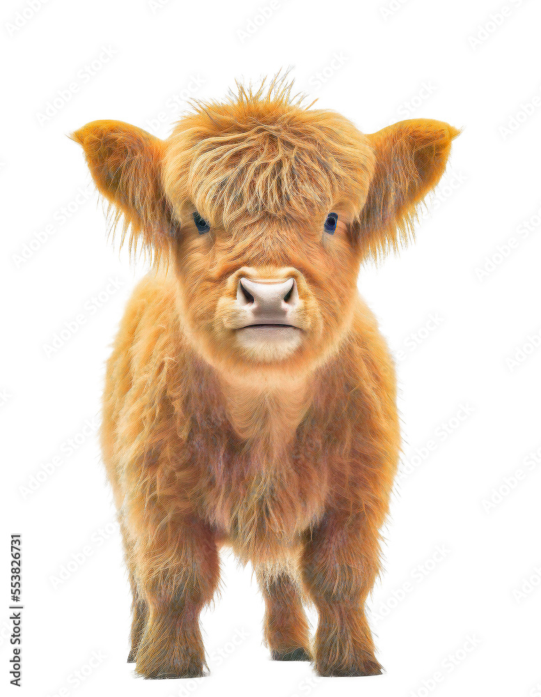 Cute tiny adorable highland cow animal on a transparant background ...