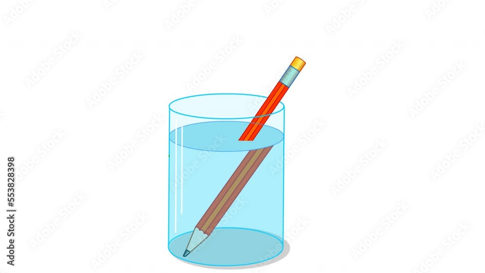 Refraction of light. Pencil in a glass cup filled with water appears ...