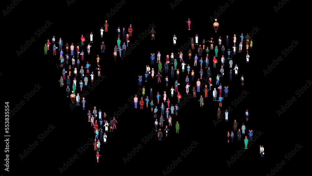 Large Crowd of Different People Making World Map by Standing Together ...