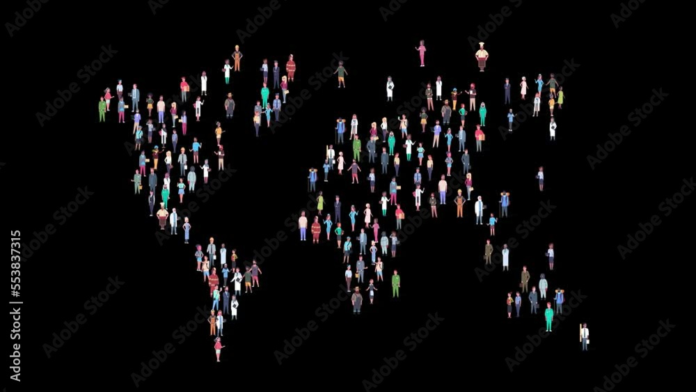 Large Crowd of Different People Making World Map by Standing Together ...