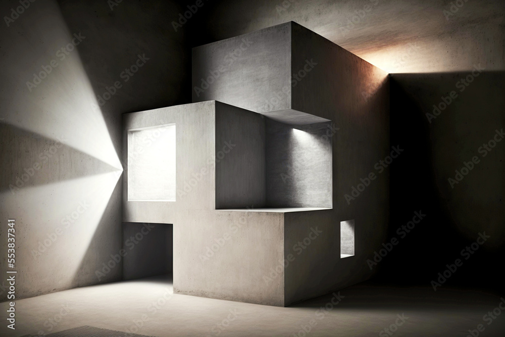 abstract of architecture space with concrete block and light Stock ...