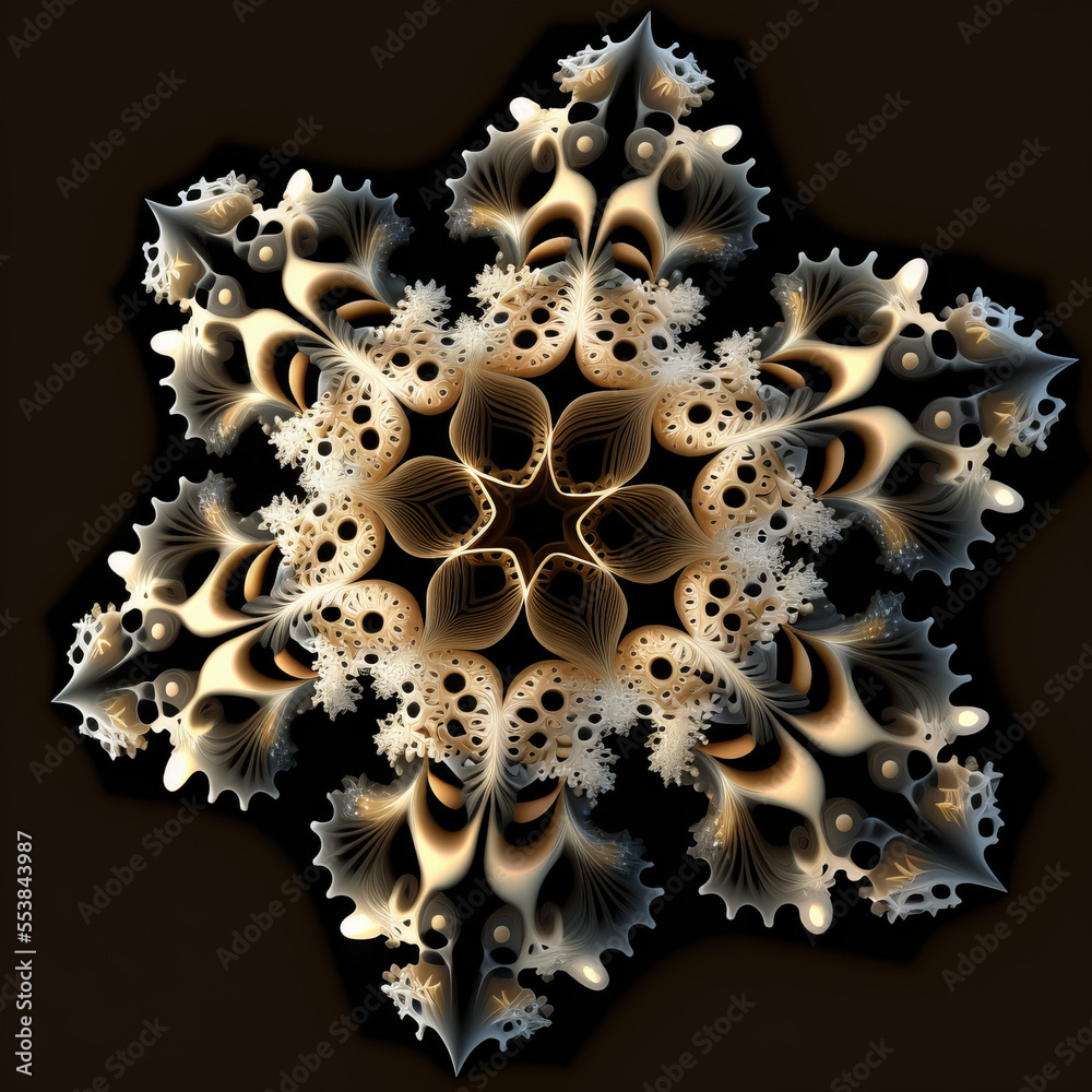 Koch snowflake fractal, Focused stacked on a black A fractal because it ...