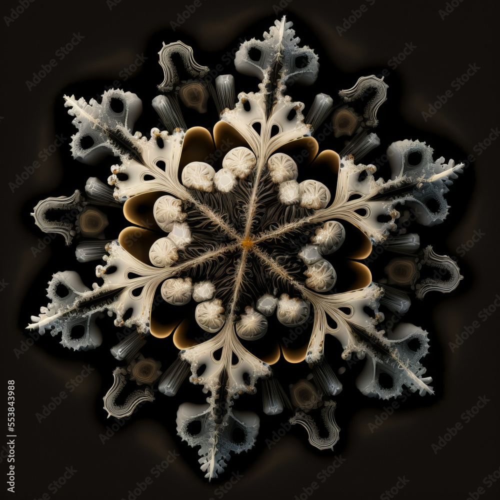 Koch snowflake fractal, Focused stacked on a black A fractal because it ...