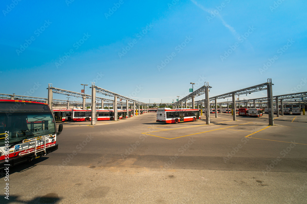 Toronto, Ontario, Canada – September 6, 2022: The park of new TTC BUSES ...