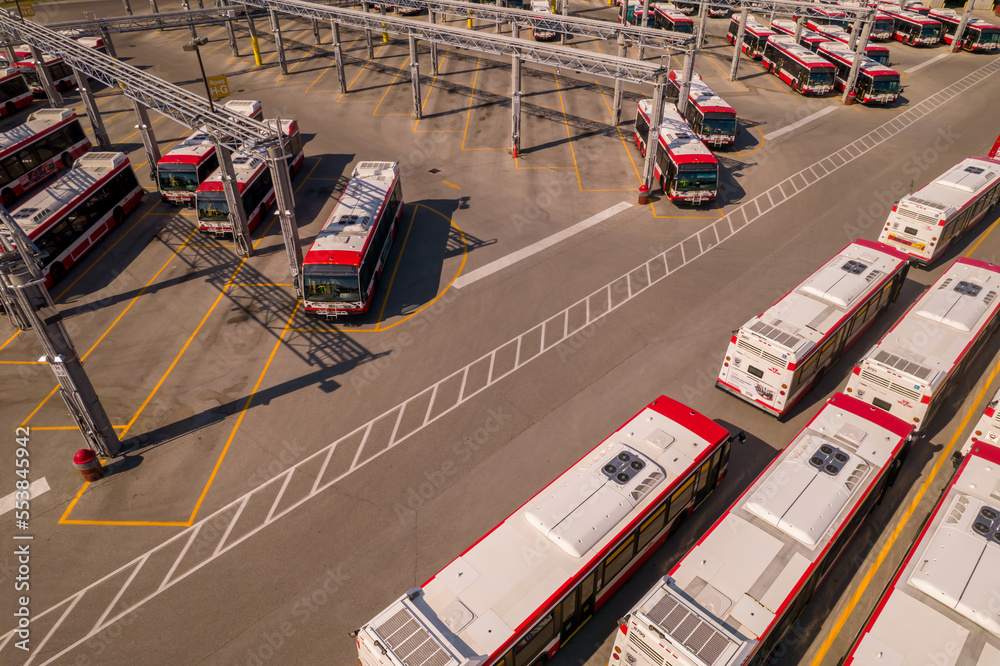 Toronto, Ontario, Canada – September 9, 2022: The park of new TTC BUSES ...