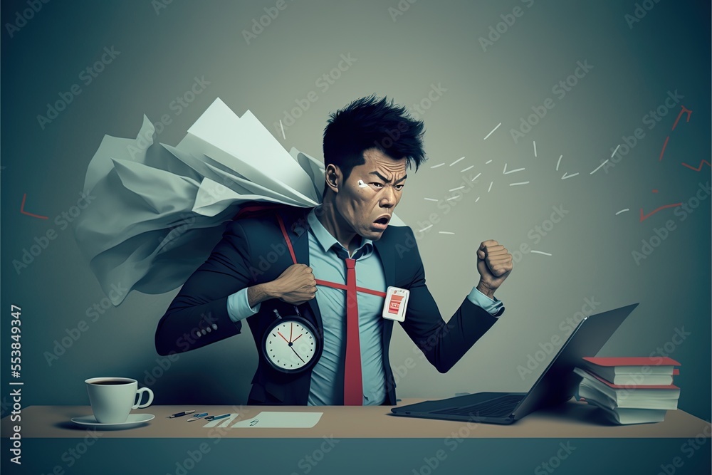 Workaholic character illustration made with Generative AI Stock ...