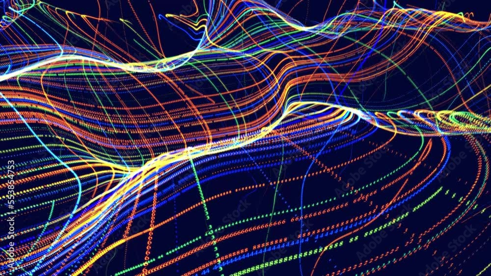 digital waves. Vj loop hologram abstract bg. Symbols form lines, grid, strings. Information ...