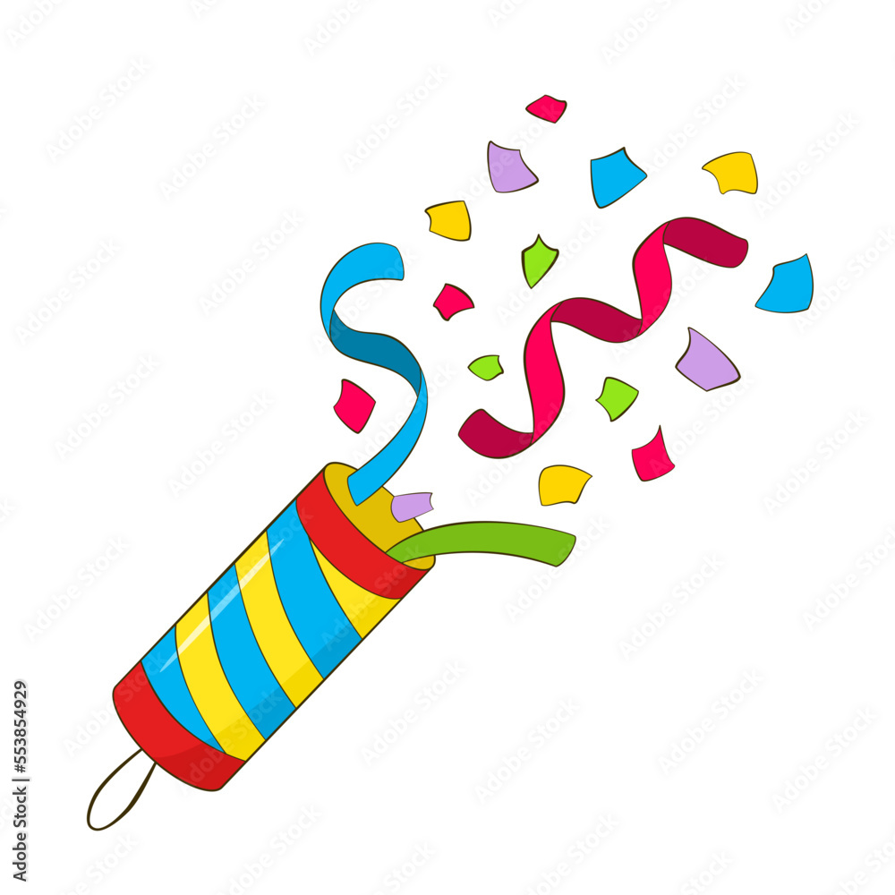 Party Popper with confetti. Cartoon. Vector illustration Stock Vector ...