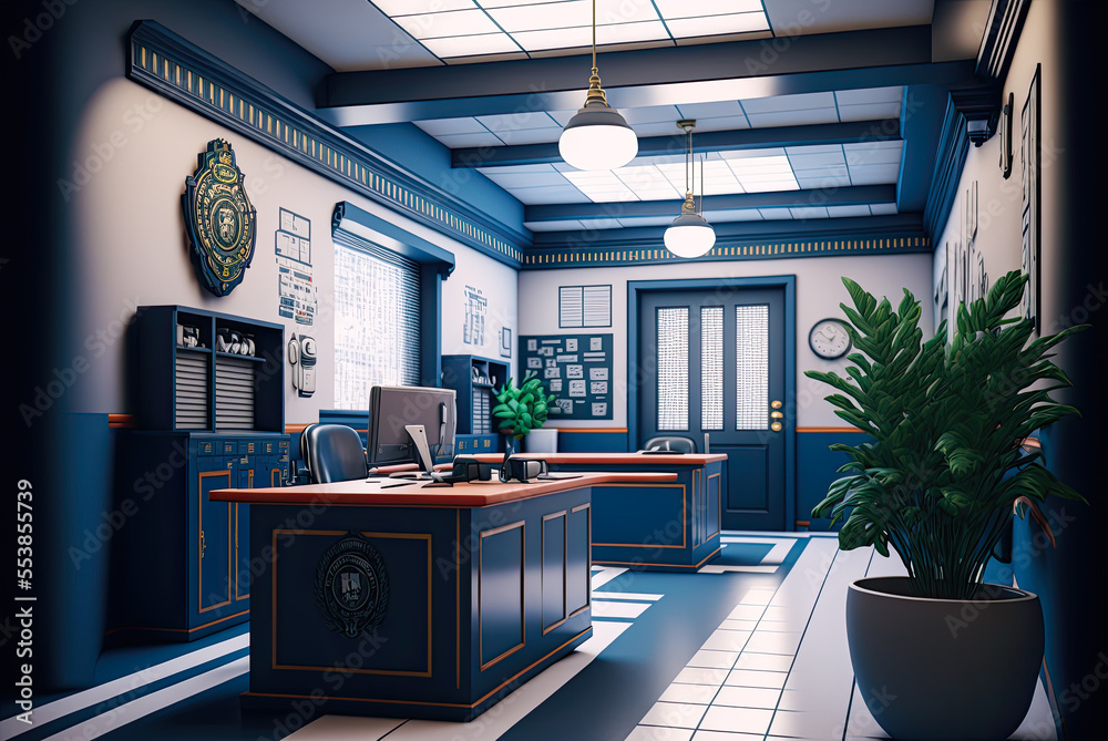 Modern police station, blue and white, architectural concept ... Modern police station, blue and white, architectural concept ...