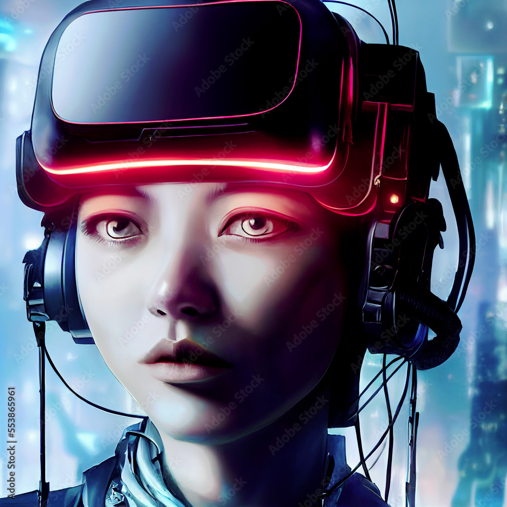 Robot head with headset, artificial intelligence driven cyborg ...