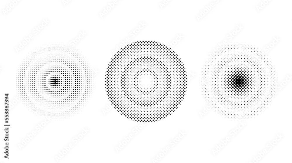 Halftone concentric circles set. Comic texture rings collection. Round ...