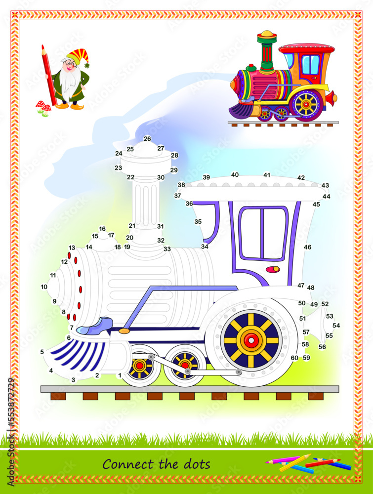 Connect the dots from 1 to 60 and color the train. Draw the line ...